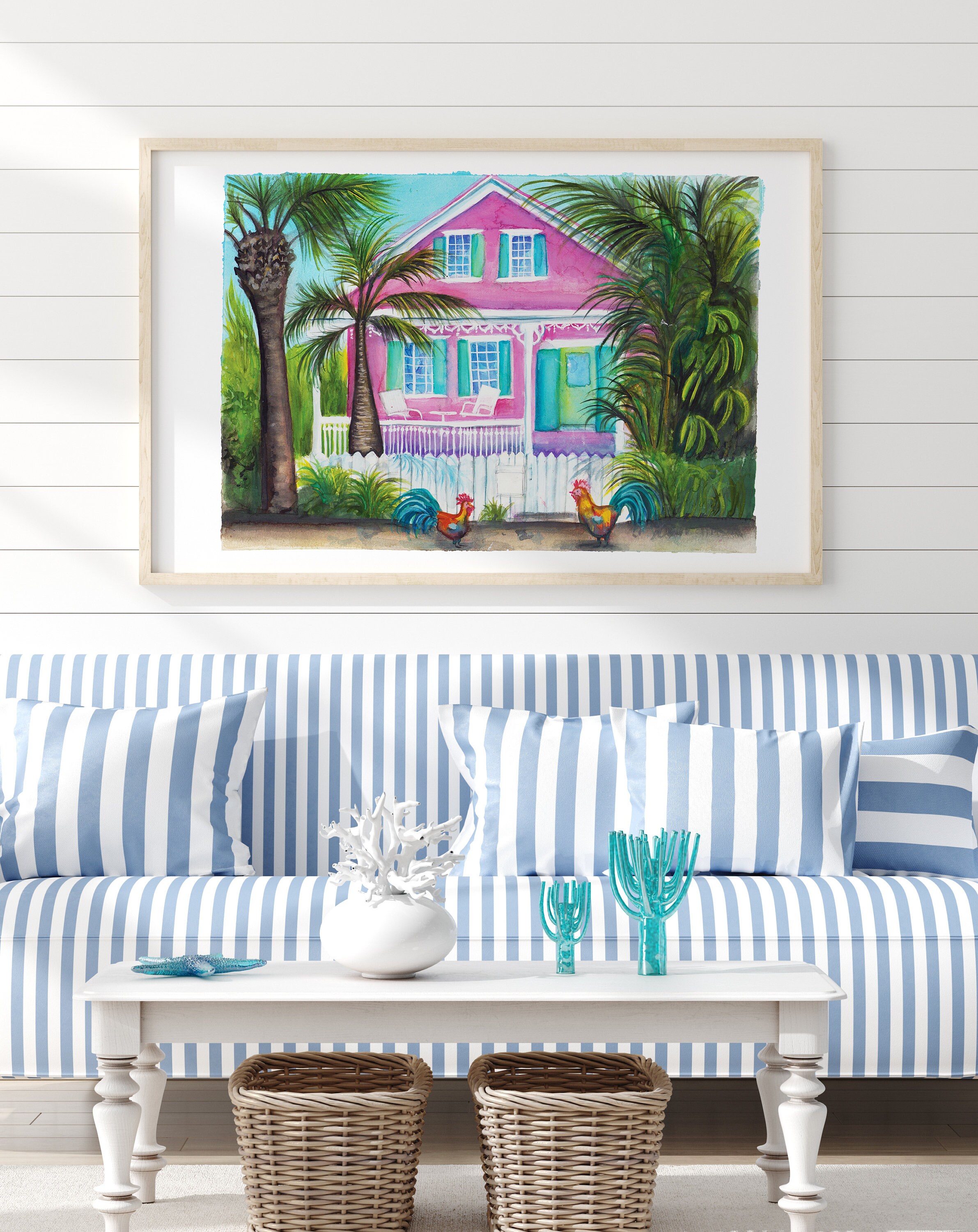 Key West Watercolor Art Print, Key West Streetscape, Islamorada Wall ...