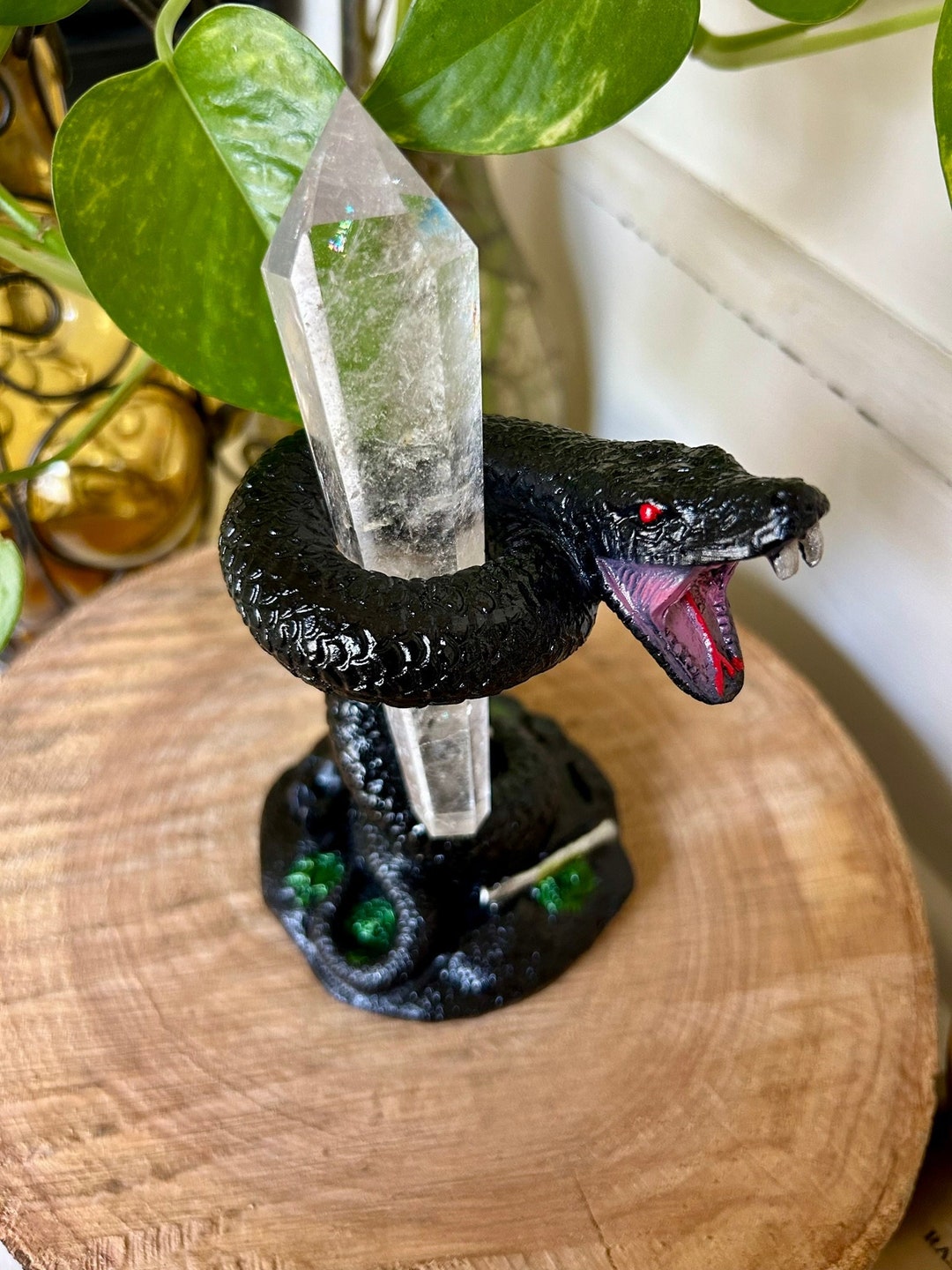 Clear Quartz Wand, Scepter Wand, Snake Crystal Holder, Serpent, Resin Snake, Python, Snake Lover ...