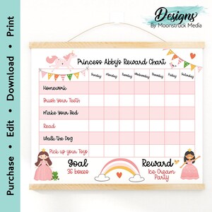 Editable Princess Reward Chart With Pink Dress | Printable Chore, Potty ...