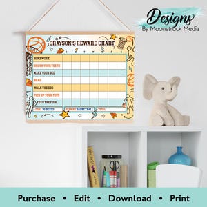 Basketball Reward Chart for Kids | Editable Weekly Chore Tracker ...