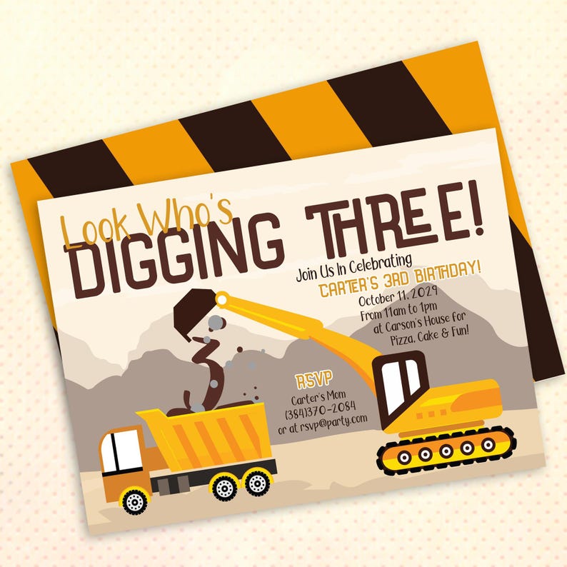 Construction Birthday Invitation for 3rd Birthday | Look Who’s Digging ...
