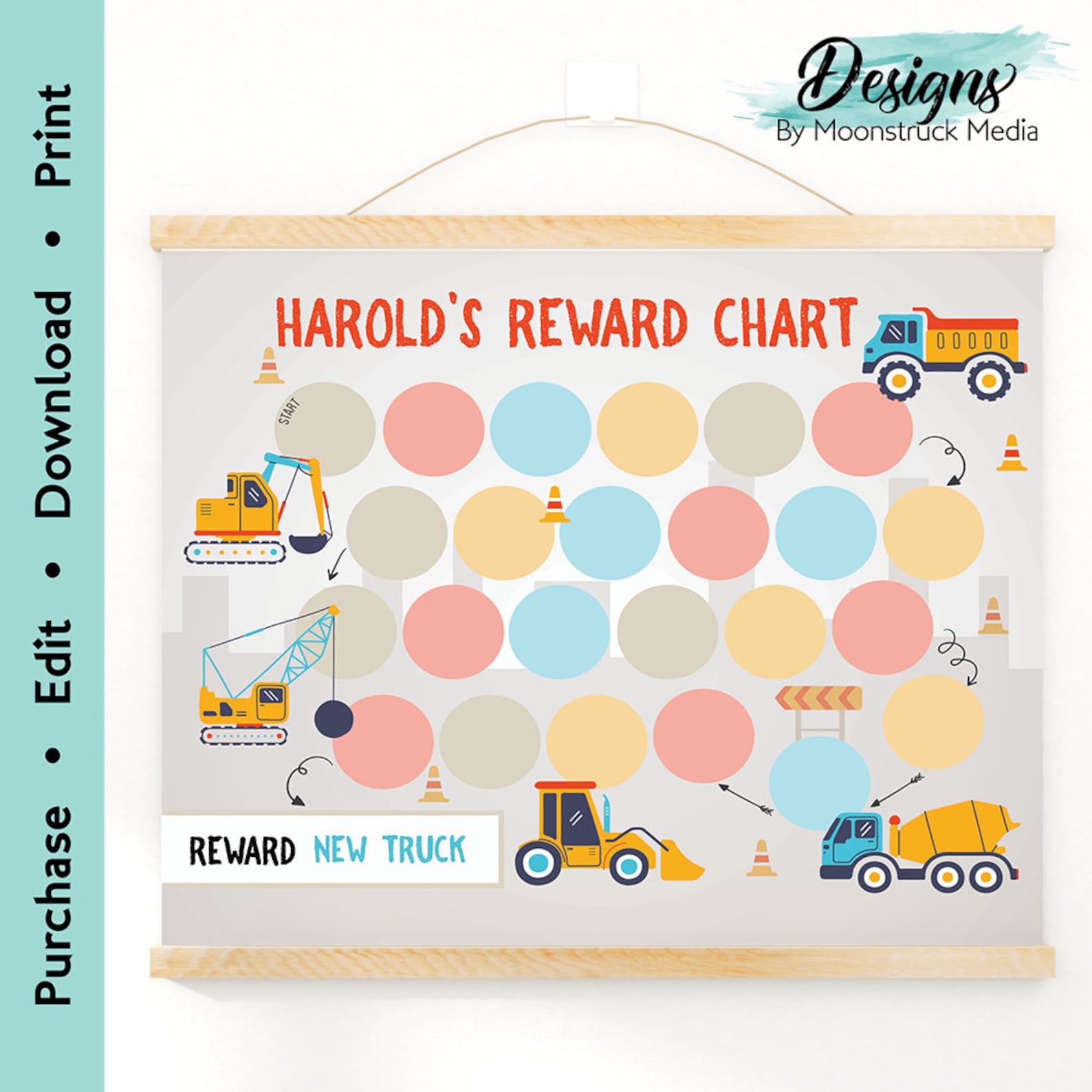 Editable Construction Reward Chart for Kids | Potty Training, Behavior ...