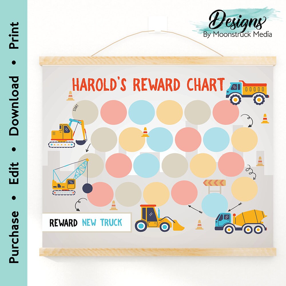 Editable Construction Reward Chart for Kids | Potty Training, Behavior ...