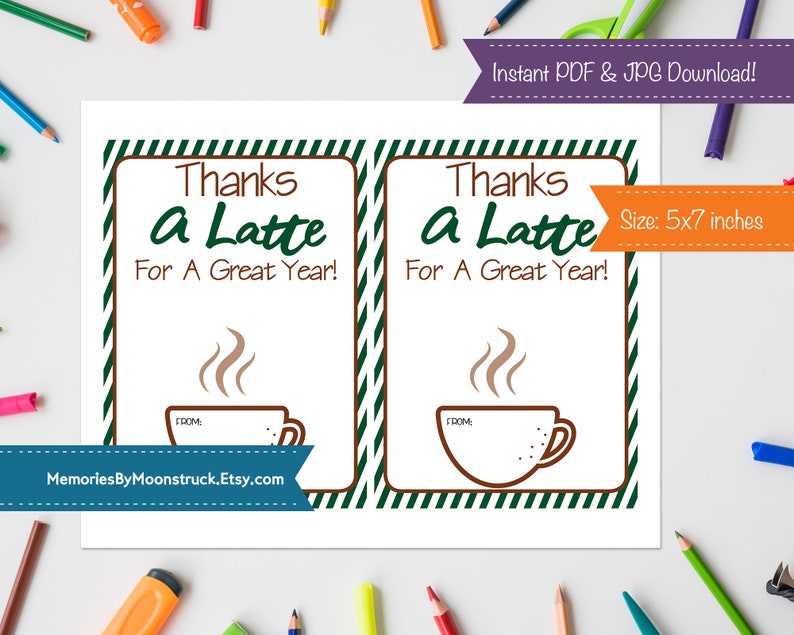 Thanks A Latte for A Great Year Teacher Appreciation Gift Card - Etsy