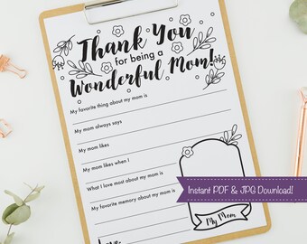 All About Mom Fill in the Blank - Etsy