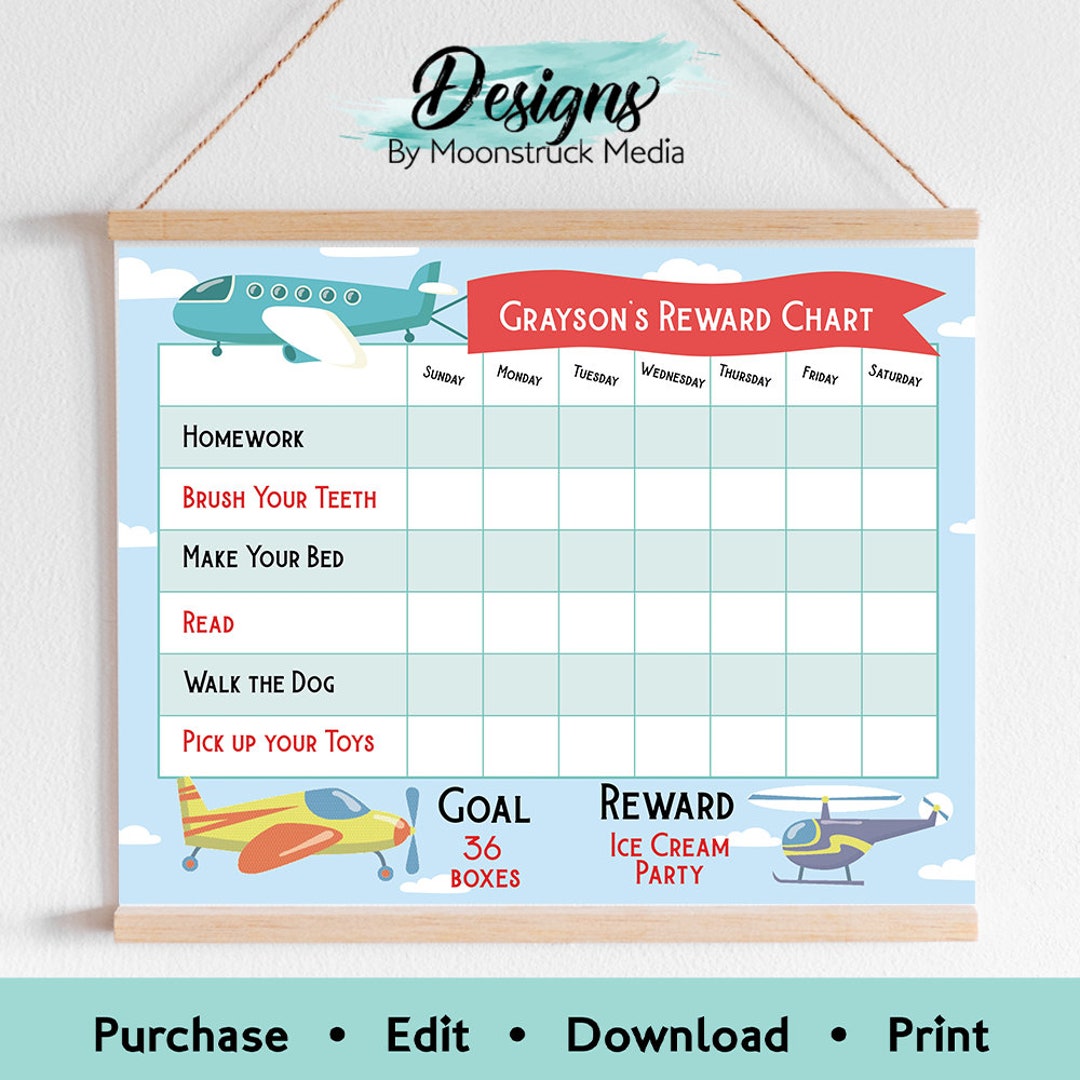 Editable Airplane Reward Chart Printable | Kids Travel or Behavior ...