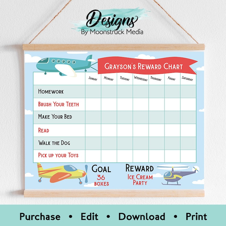 Airplane Reward Chart for Kids | Editable Weekly Behavior Tracker ...