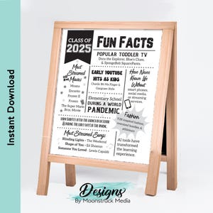 Black and White 2025 Fun Facts Poster | Graduation Party Sign for Class ...