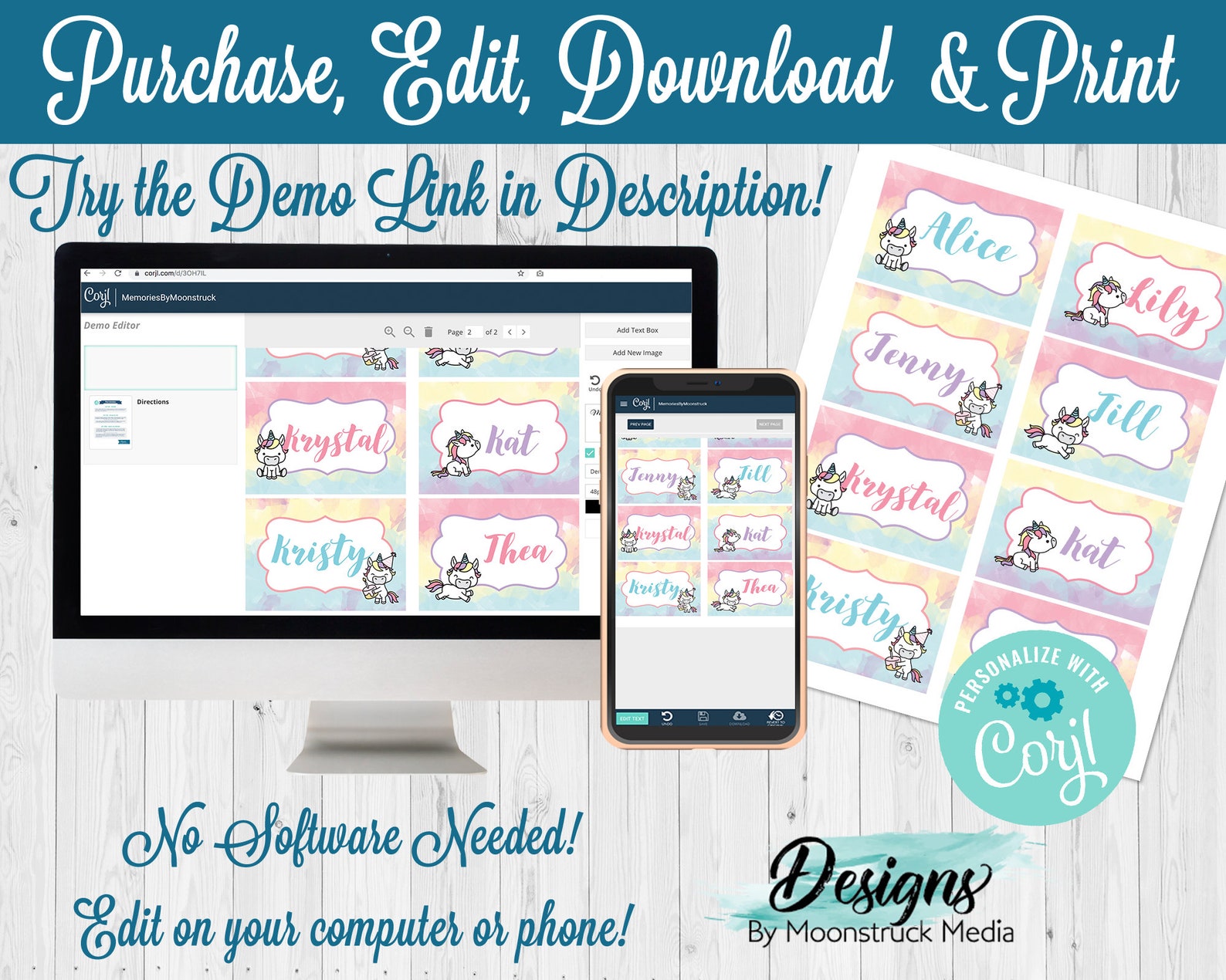 Editable Rainbow Unicorn Name Tags - Etsy