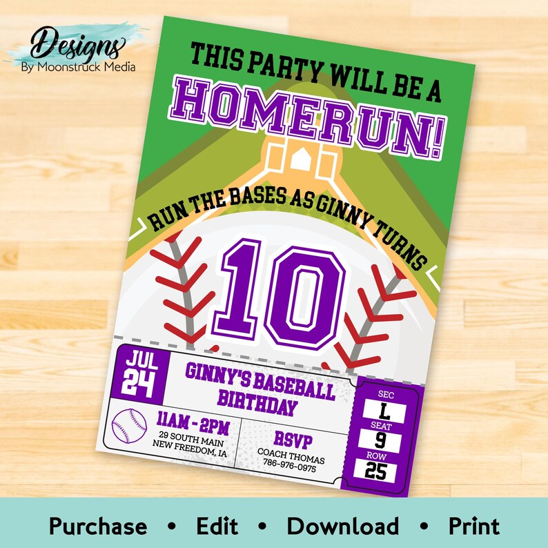 Baseball Birthday Invitation Editable | Sports Party Ticket Invite for ...