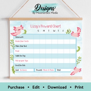 Editable Axolotl Reward Chart Printable | Cute Reading or Behavior ...