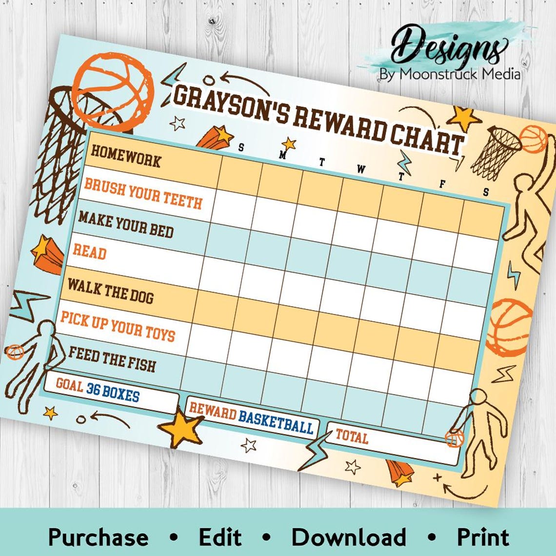 Printable Basketball Reward & Behavior Chart for Kids | Editable Chore ...