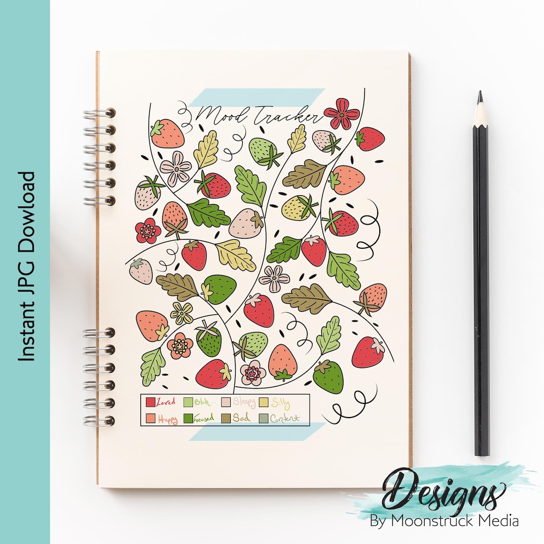 Strawberry Mood Tracker Printable | Berry Themed Bullet Journal ...