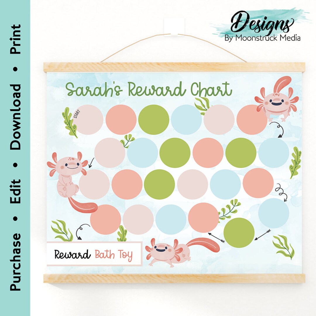 Editable Axolotl Reward Chart, Reading Reward Chart Kids, Girl Reward ...