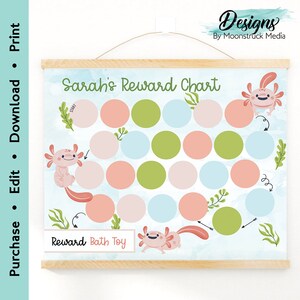 Editable Axolotl Reward Chart for Kids | Printable Checklist Tracker ...