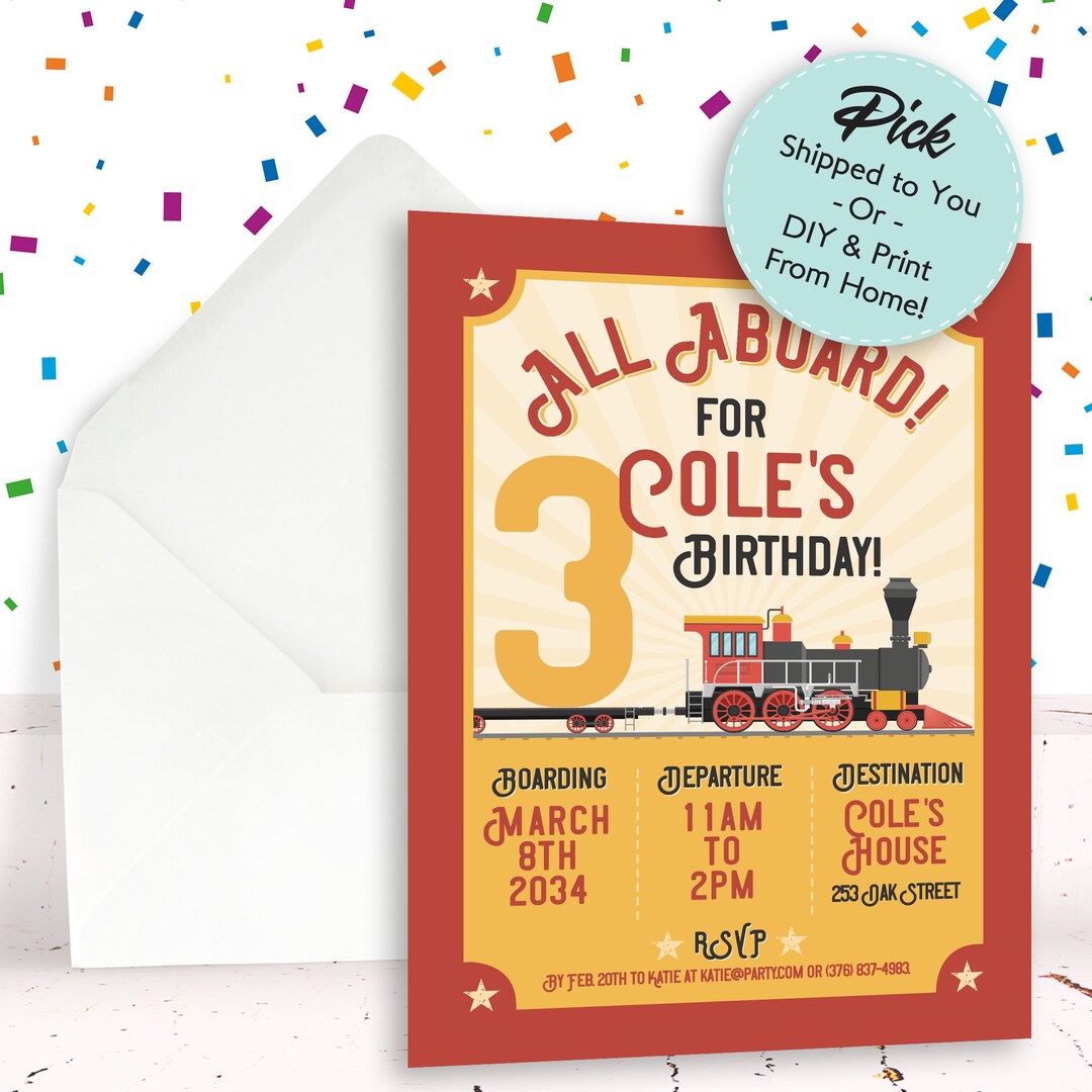 3 Year Old Train Birthday Invitation, Train Invitation, Locomotive ...