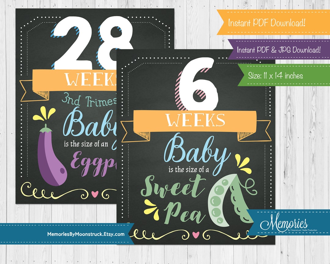 Pregnancy Week by Week Milestone Baby Size Chalkboard - Etsy