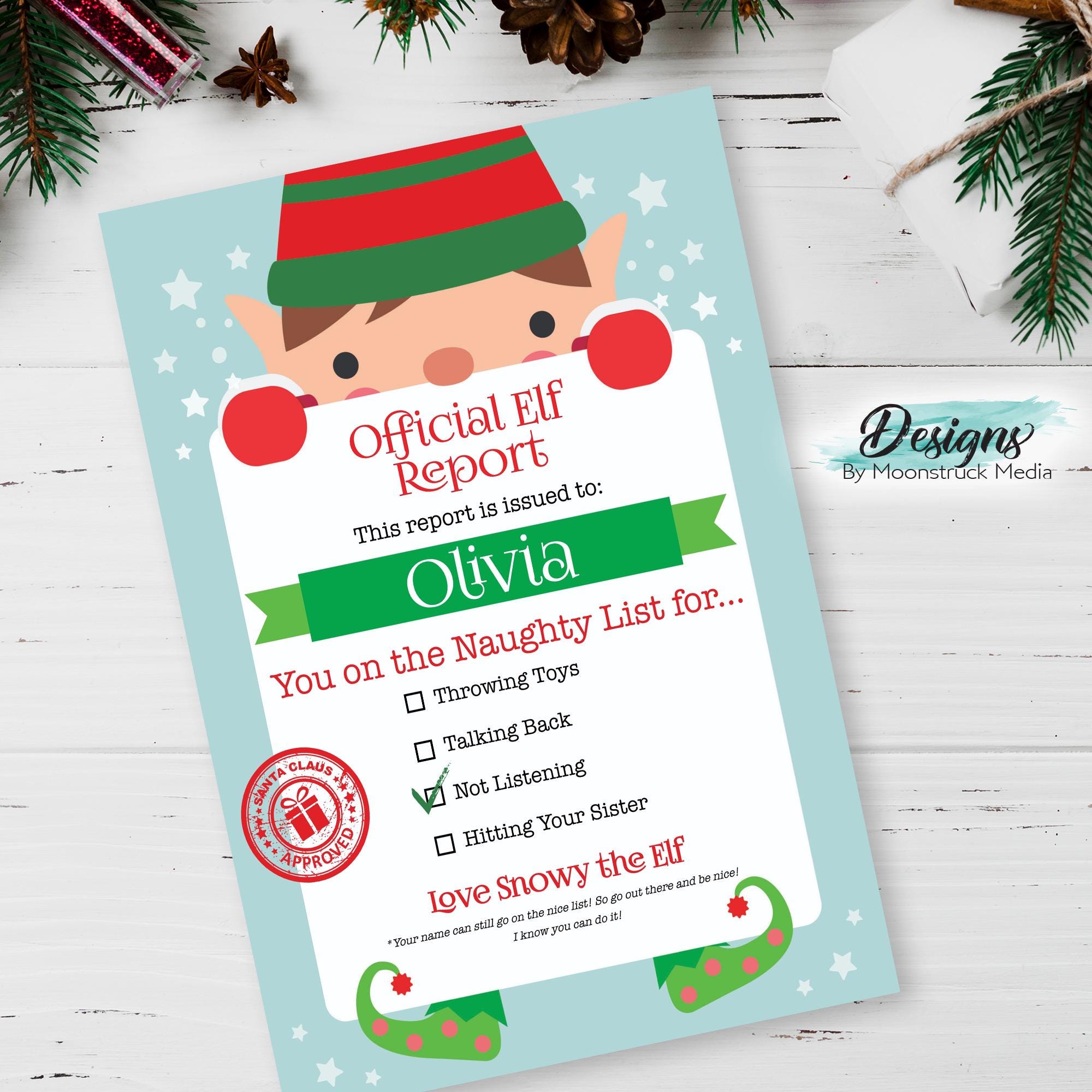 Editable Elf Report Card Template | Naughty or Nice Corjl Printable ...