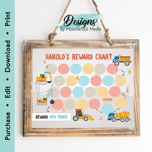 Editable Construction Reward Chart for Kids | Potty Training, Behavior ...