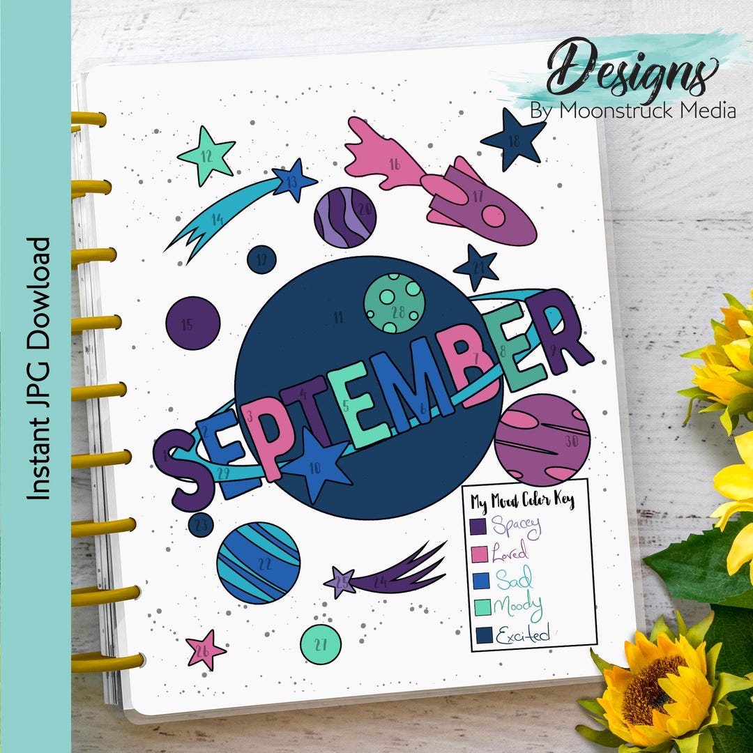 September Mood Tracker | Space Theme | Stars, Planets & Spaceships ...