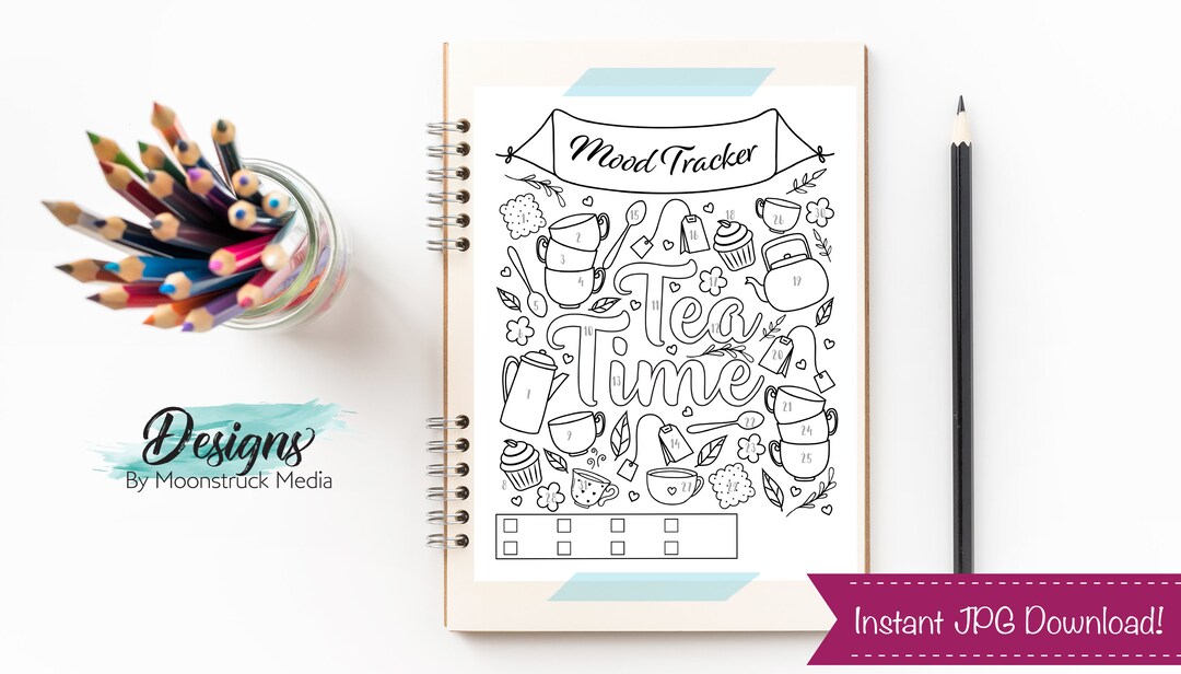 Tea Time Unique Planner Template for Daily Mood Tracker, Monthly ...