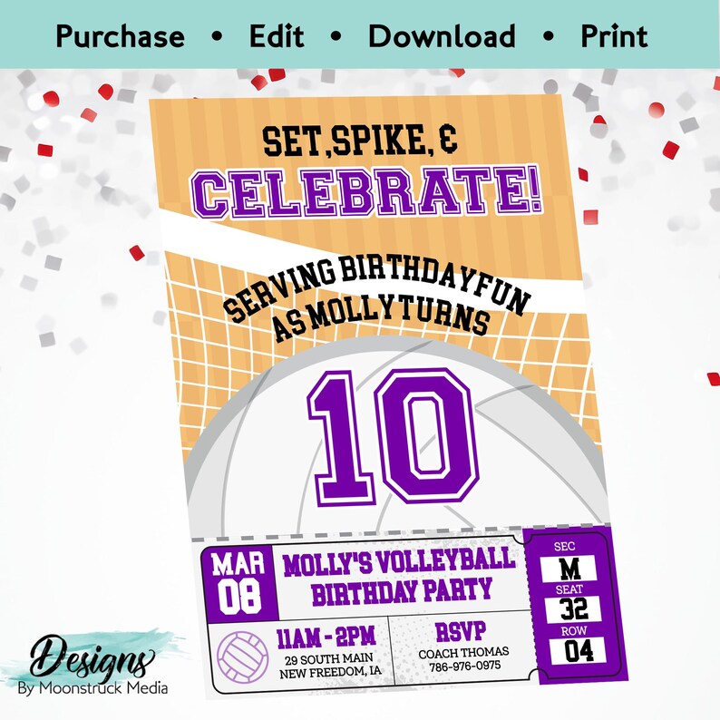 Volleyball Birthday Invitation Editable | Girl Sports Party Invite for ...