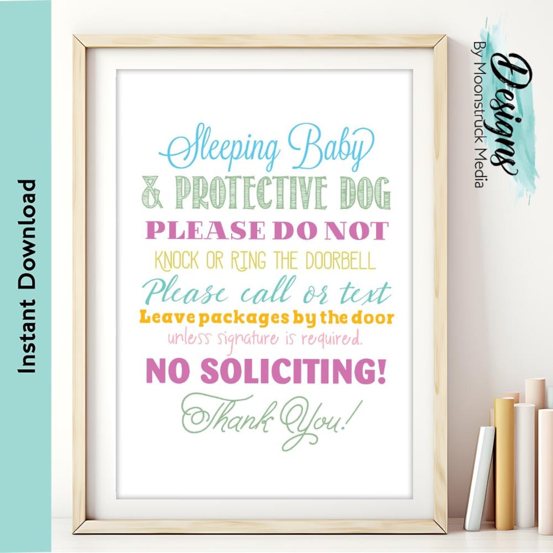 Shhh Baby Sleeping Sign | No Soliciting Door Sign | Printable Baby Door ...