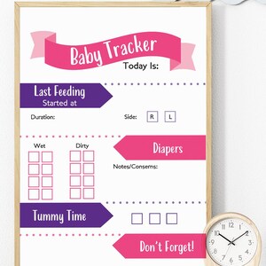 Pink and Purple Baby Daily Log Printable | Newborn Tracker for Feeding ...