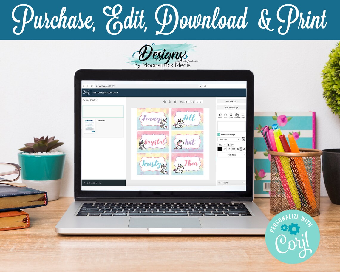 Editable Rainbow Unicorn Name Tags - Etsy