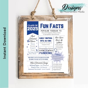 Blue Class of 2025 Fun Facts Poster | Graduation Party Printable Sign ...