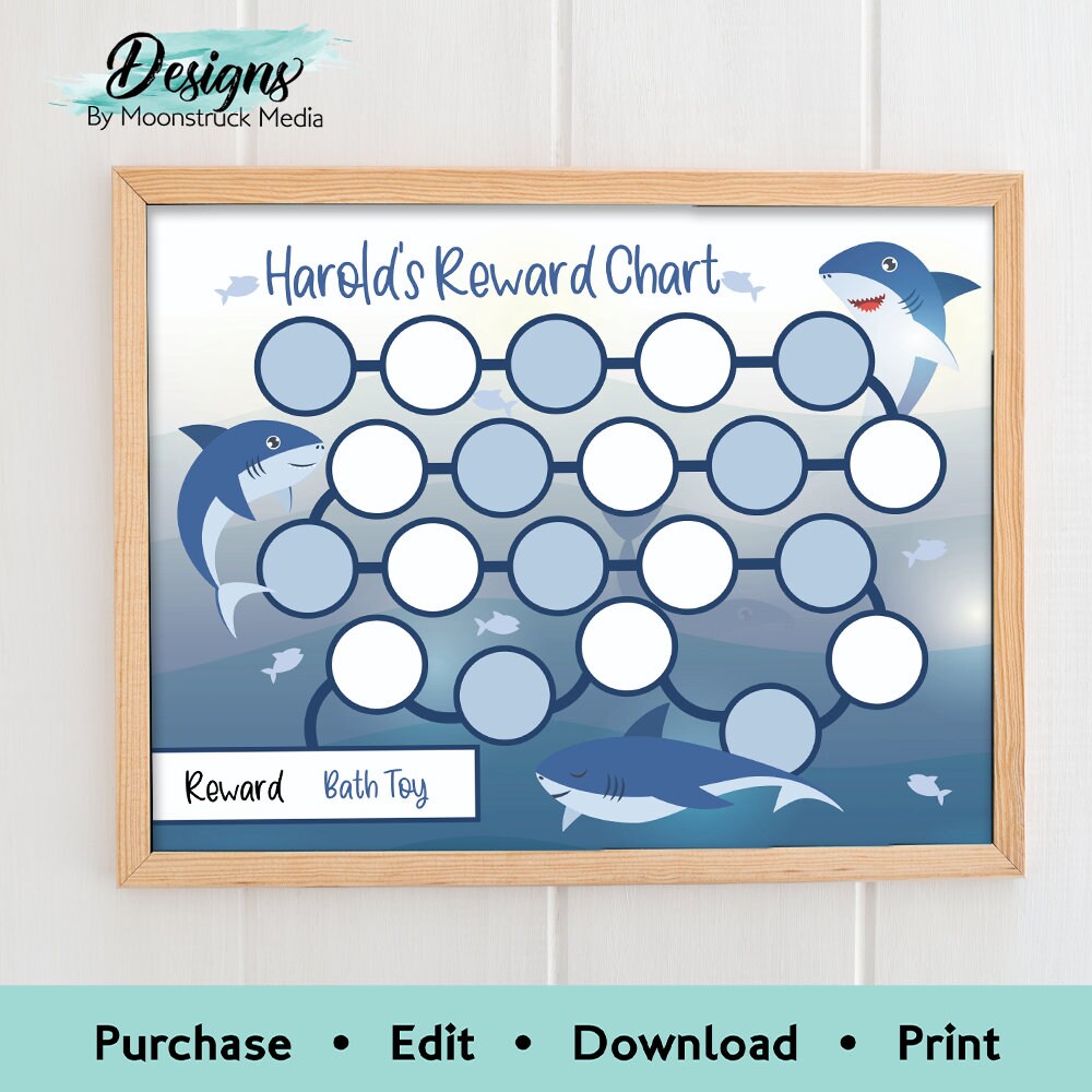 Reward Chart Printable Shark | Editable Kids Ocean Chart | Toddler ...