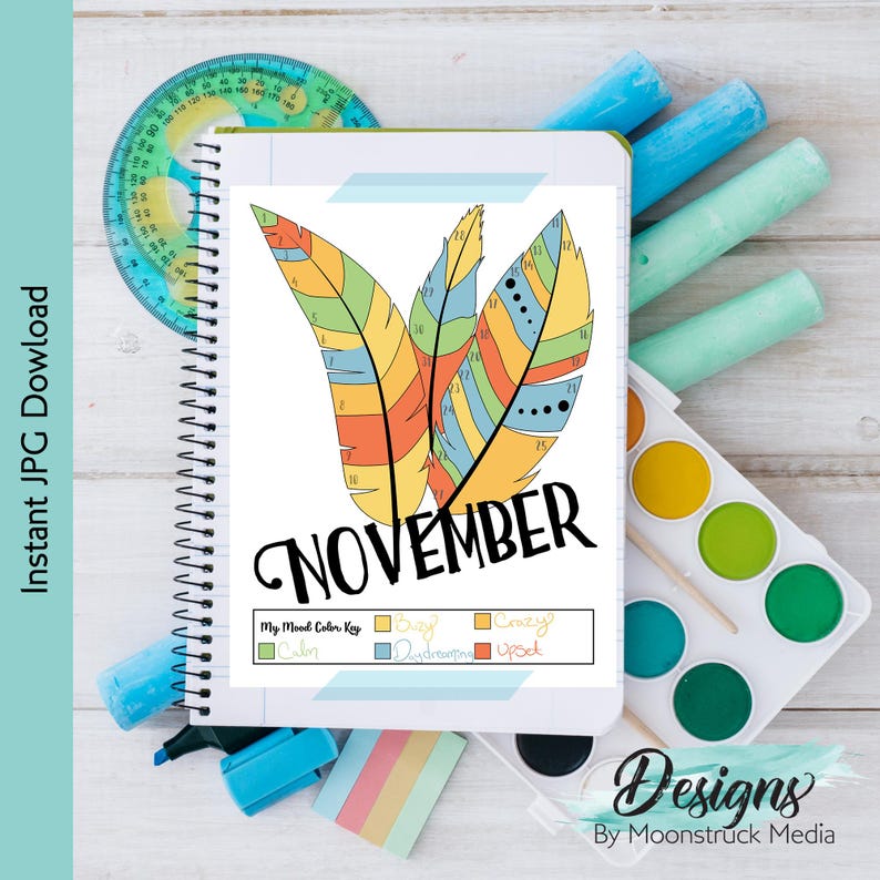 November Mood Tracker Feather Theme | Printable Mood Tracker | Bullet ...