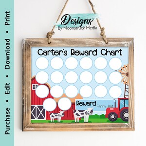 Farm Reward Chart for Kids Editable | Boy Printable Barn Animal ...