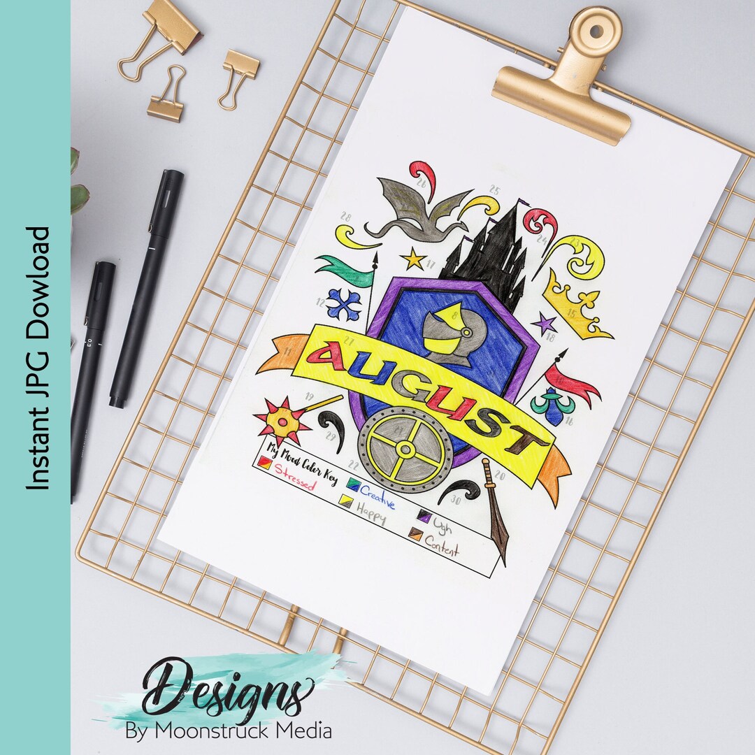 August Mood Tracker Printable | Medieval Theme Journal Page | Knight ...