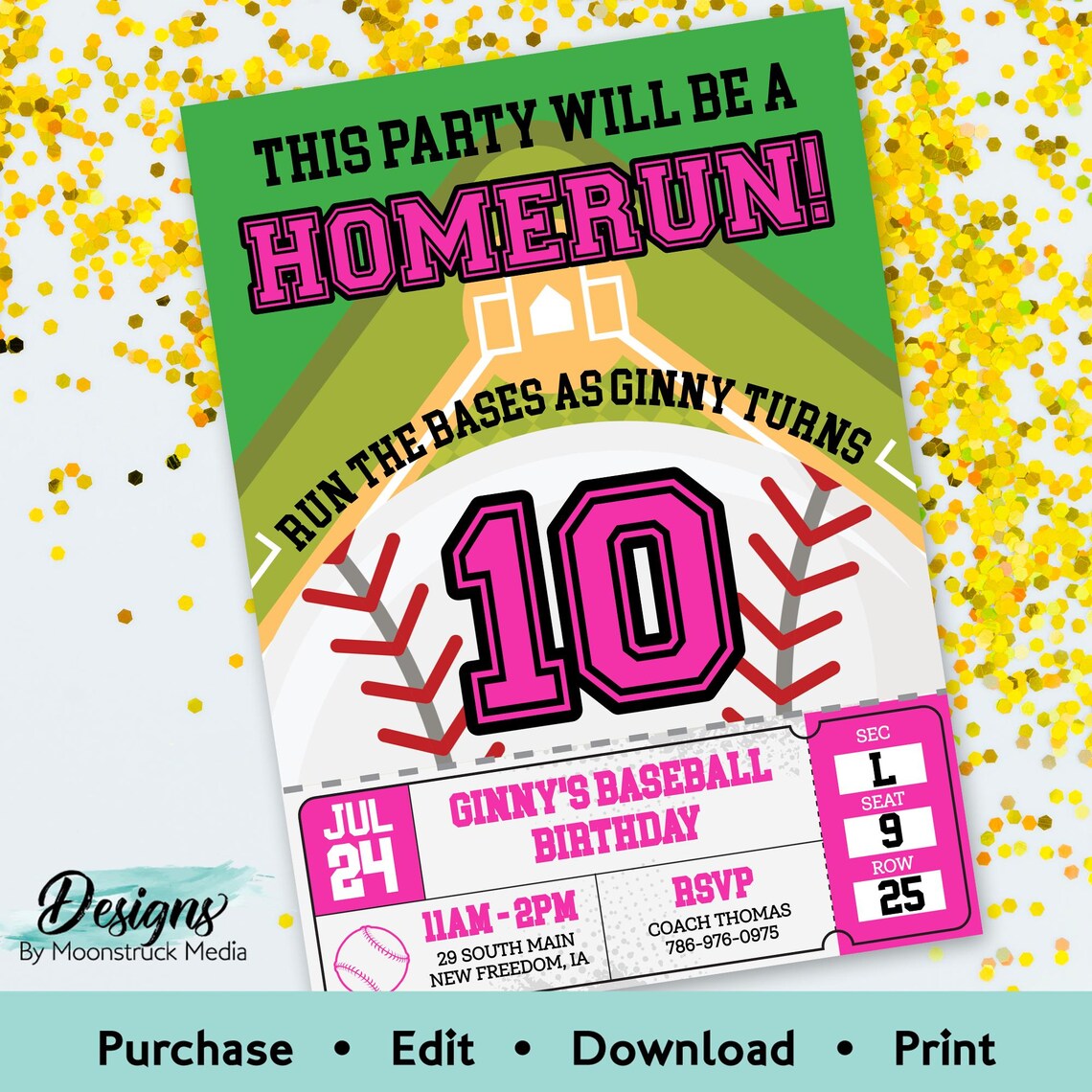 Baseball Birthday Invitation Editable | Sports Party Ticket Invite for ...