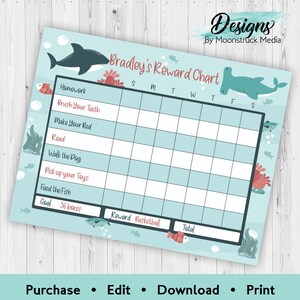 Editable Shark Reward Chart for Boys | Printable Chore, Potty Training ...