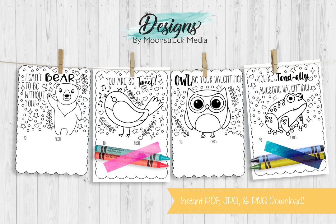 Animal-themed Color Your Own Valentine Cards Instant Download - FIX - Etsy