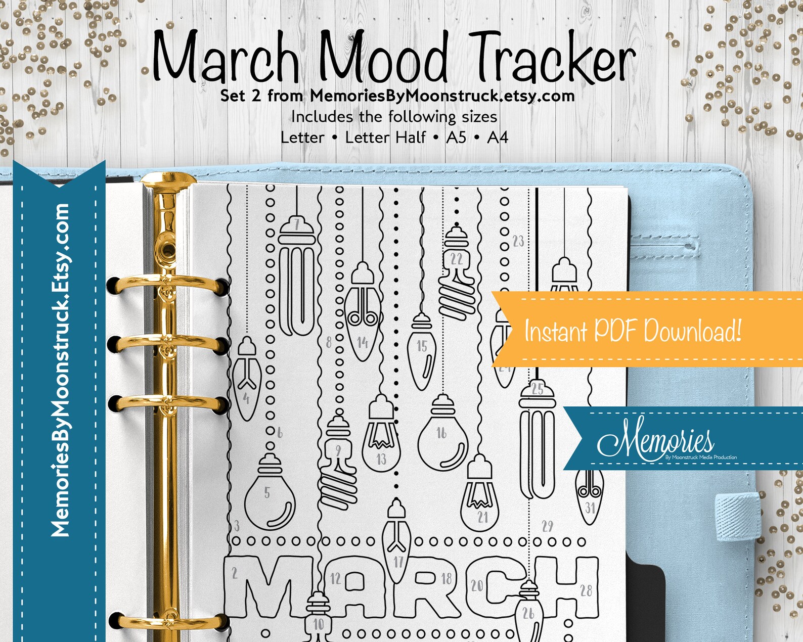 March Mood Tracker Insert Light Bulbs | Etsy