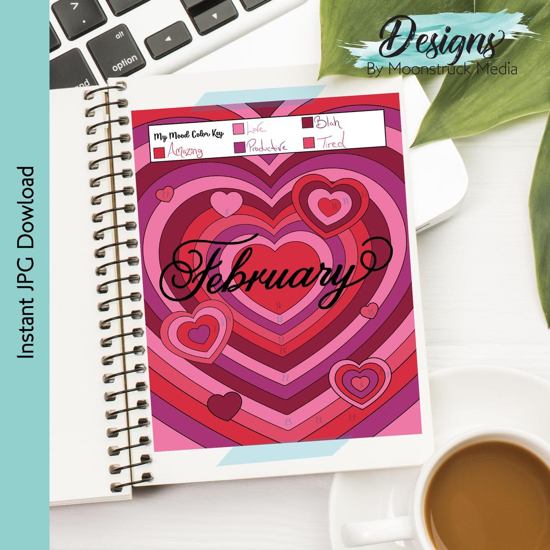 Valentine February Mood Tracker Heart Mood Tracker Printable Bullet ...