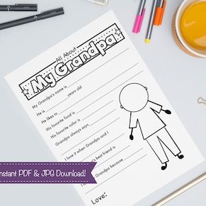 All About My Grandpa Birthday and Fathers Day Fill in the Blank Letter ...