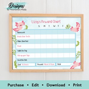 Editable Axolotl Reward Chart Printable | Cute Reading or Behavior ...