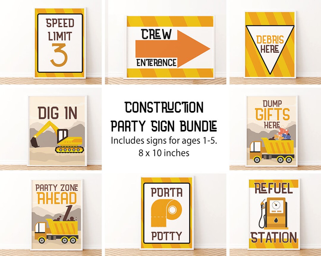 Construction Party Signs | Printable Construction Birthday Decorations ...