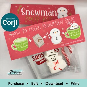 Snowman Hot Cocoa Tag - Snowman Melting Kit - Printable Holiday Gift ...