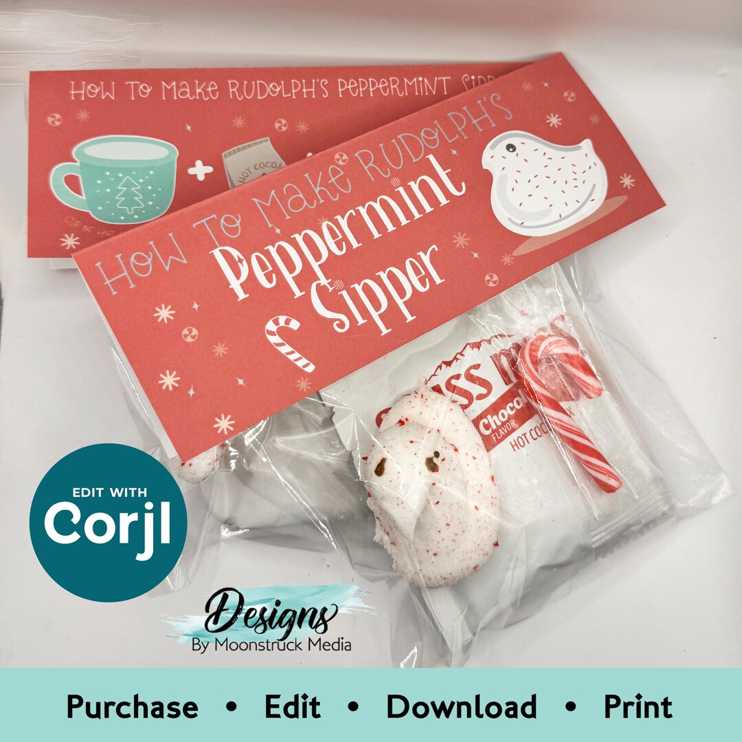 Peppermint Hot Cocoa Kit Tag Printable | Rudolph’s Peppermint Sipper ...