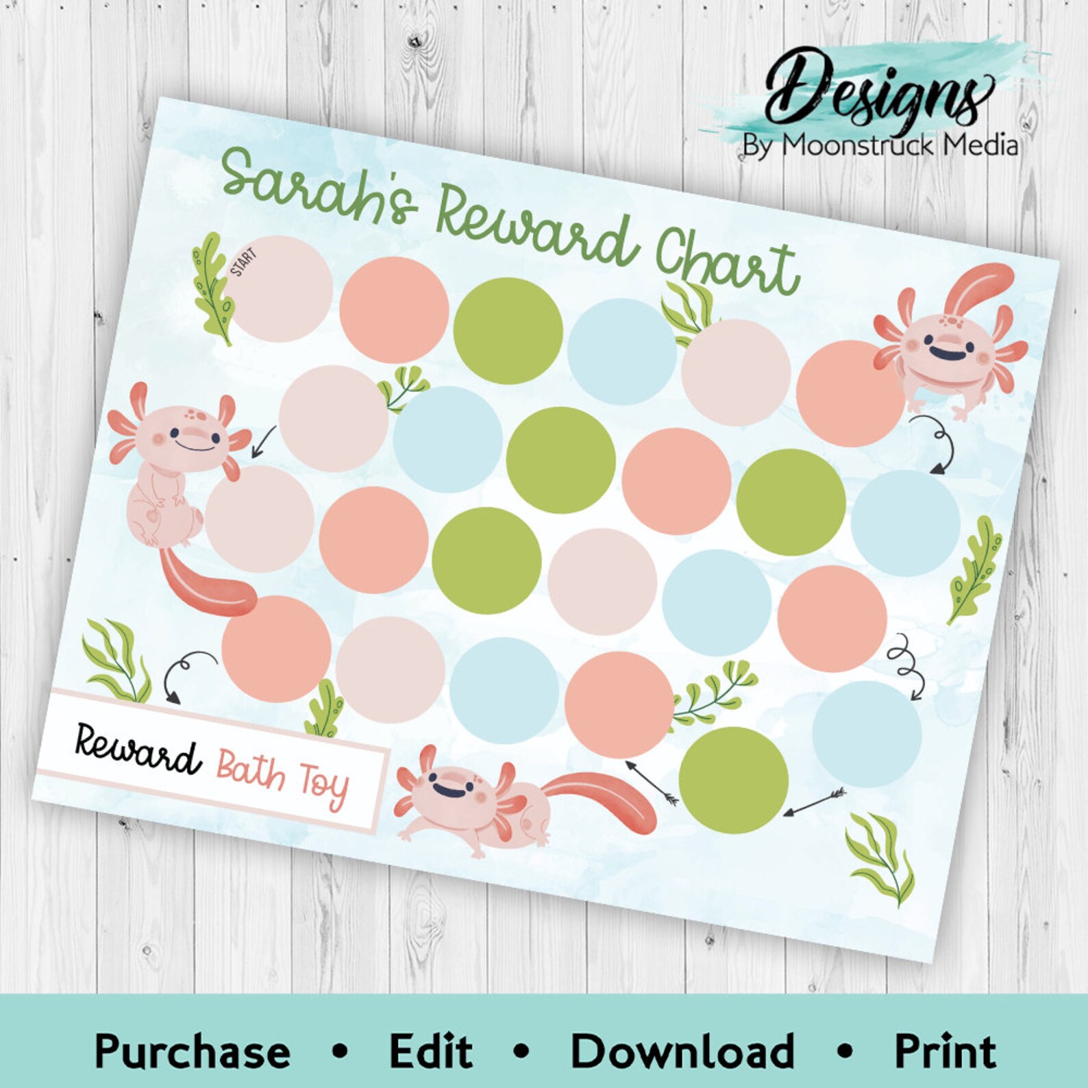 Editable Axolotl Reward Chart for Kids | Printable Checklist Tracker ...