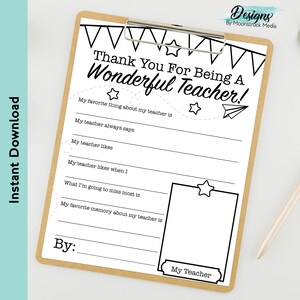 Thank You Teacher Fill-in-the-blank Printable | Teacher Appreciation ...