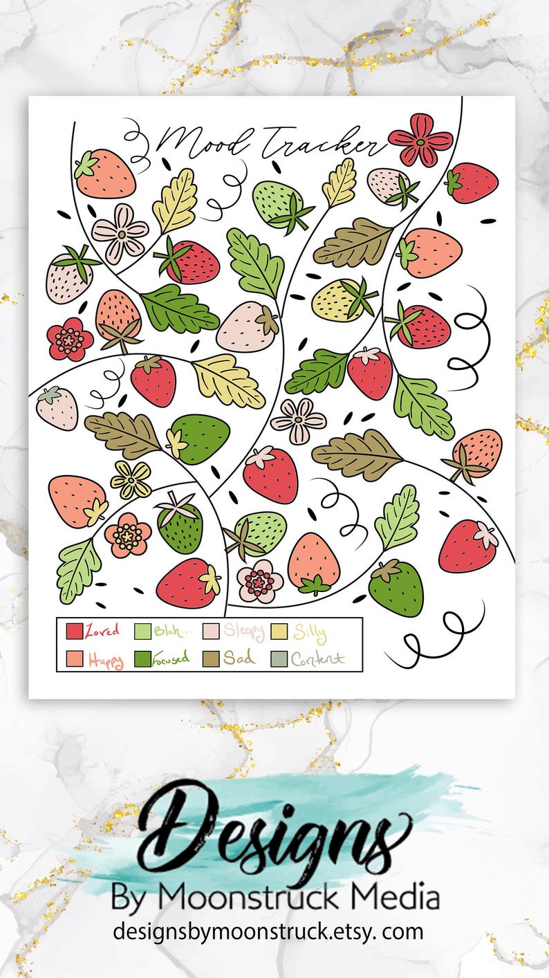 Strawberry Mood Tracker Printable | Berry Themed Bullet Journal ...