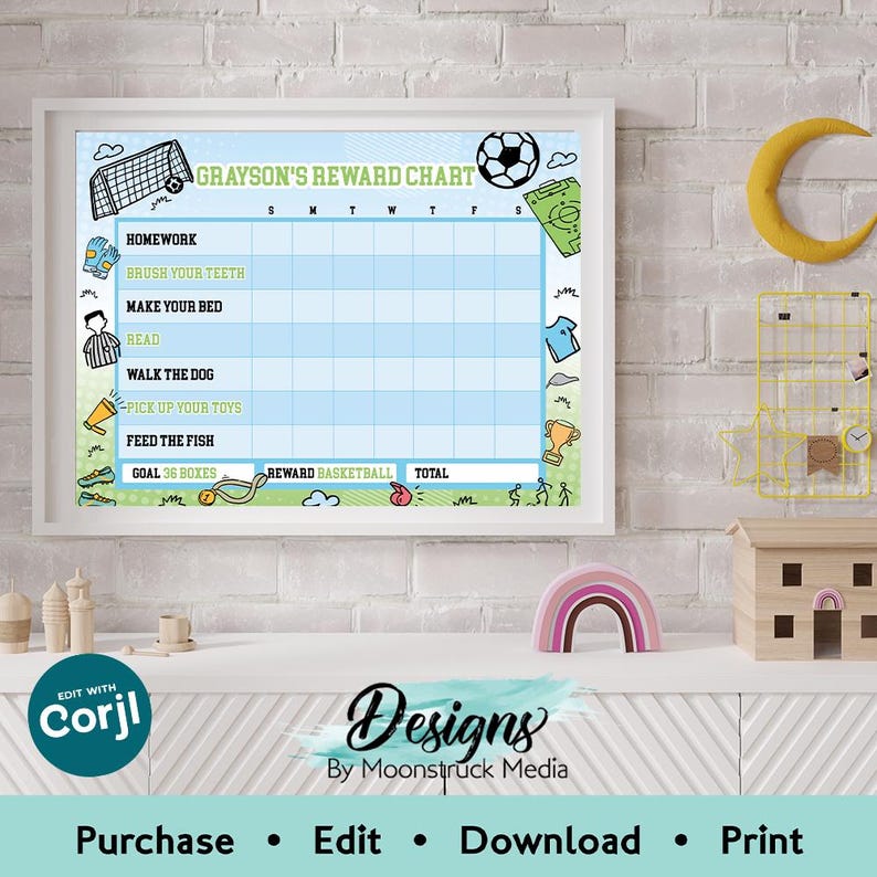 Printable Soccer Reward & Behavior Chart for Kids | Weekly Grid Chore ...