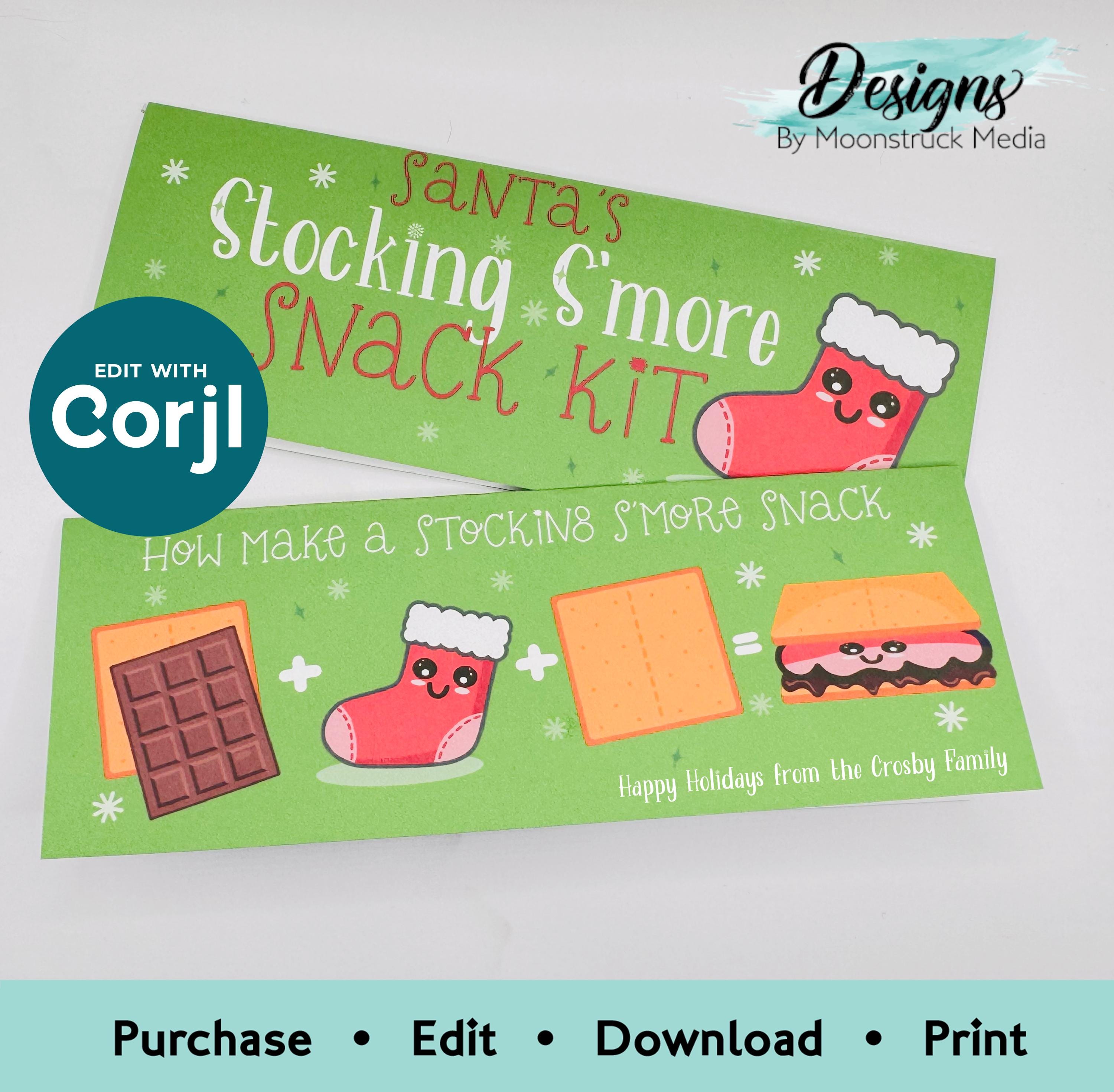 Santa's Stocking S’more Snack Kit Label | Printable Christmas Treat Bag ...
