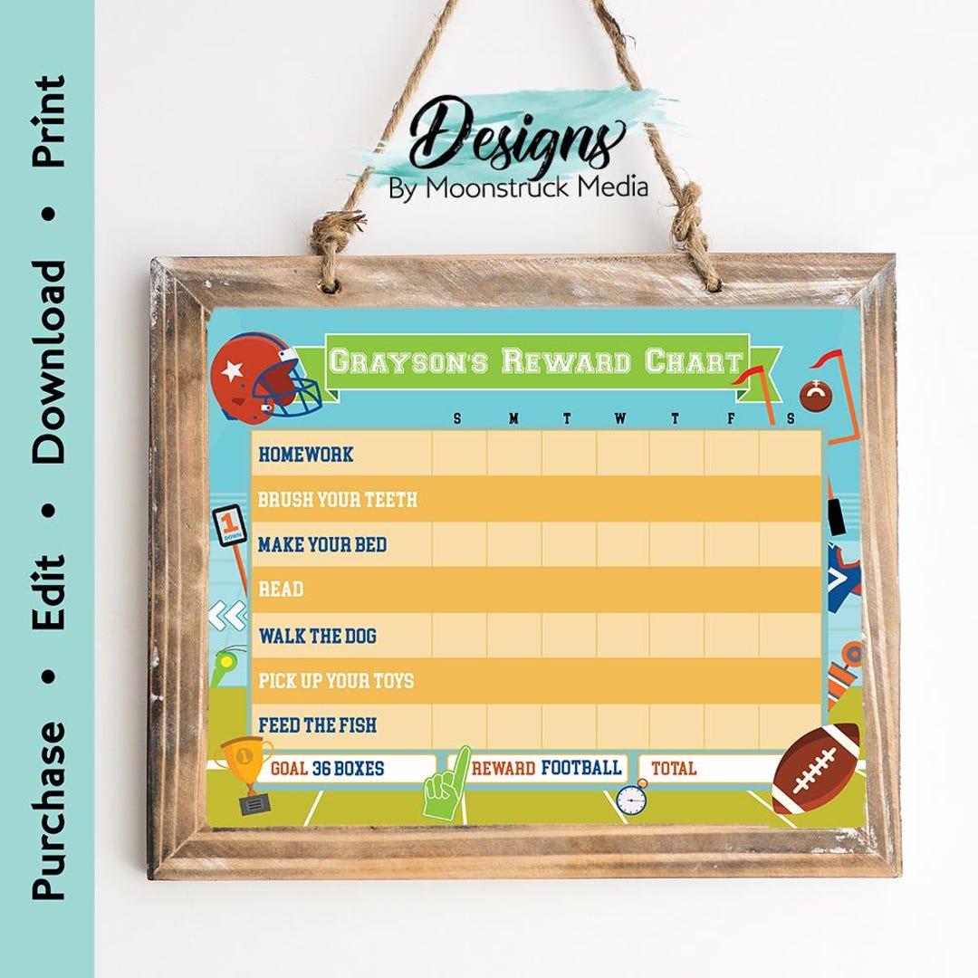 Printable Football Reward & Behavior Chart for Kids | Weekly Grid Chore ...